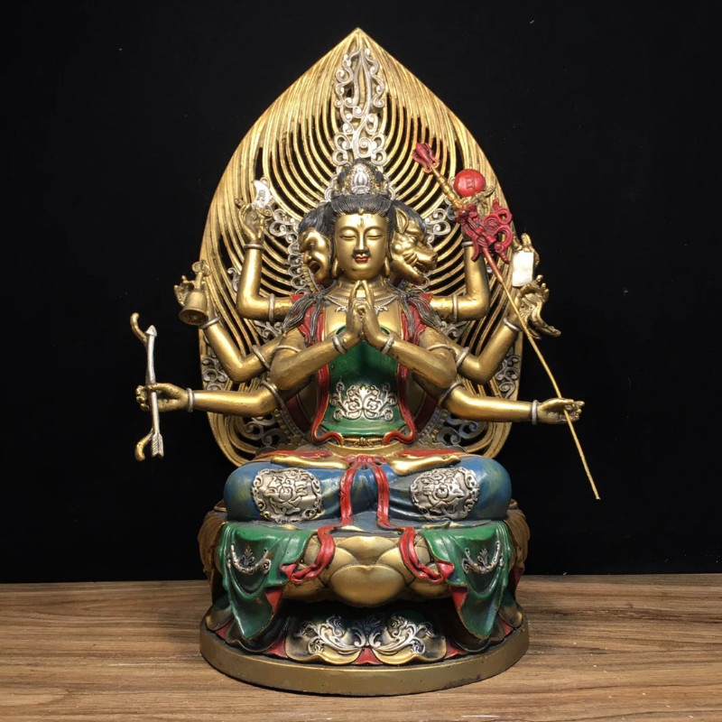 Buddha statue Pure copper painted Doumu Yuanjun Length 26cm, width 19cm ...
