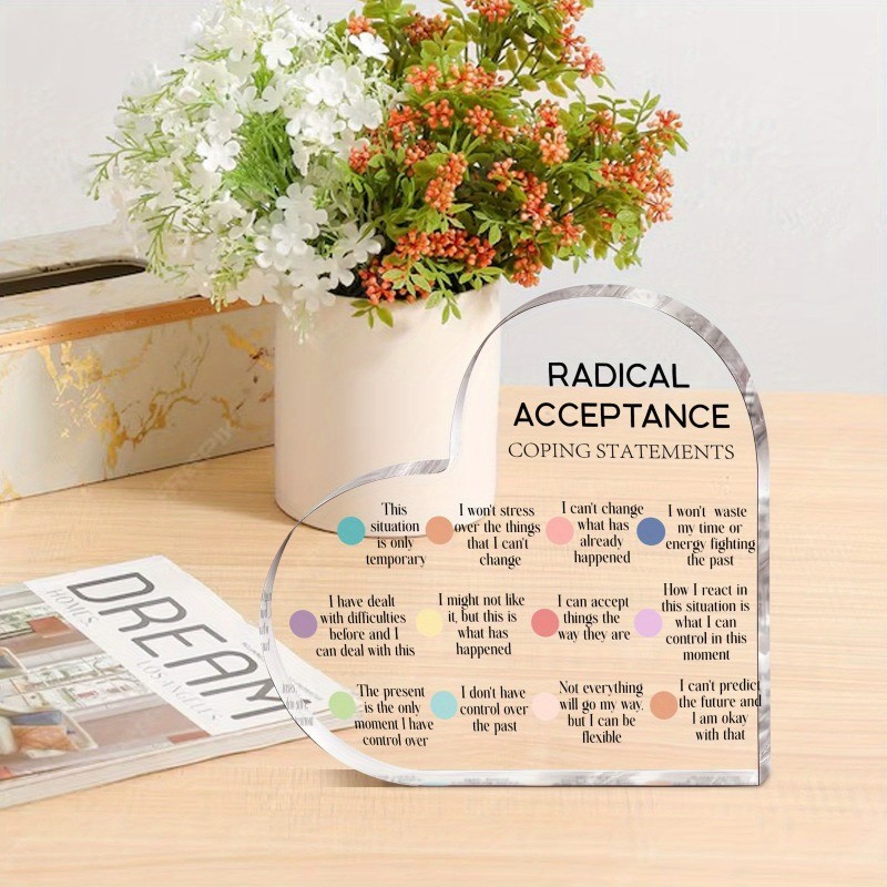 1pc Acrylic Heart-Shaped RADICAL ACCEPTANCE COPING STATEMENTS Sign ...