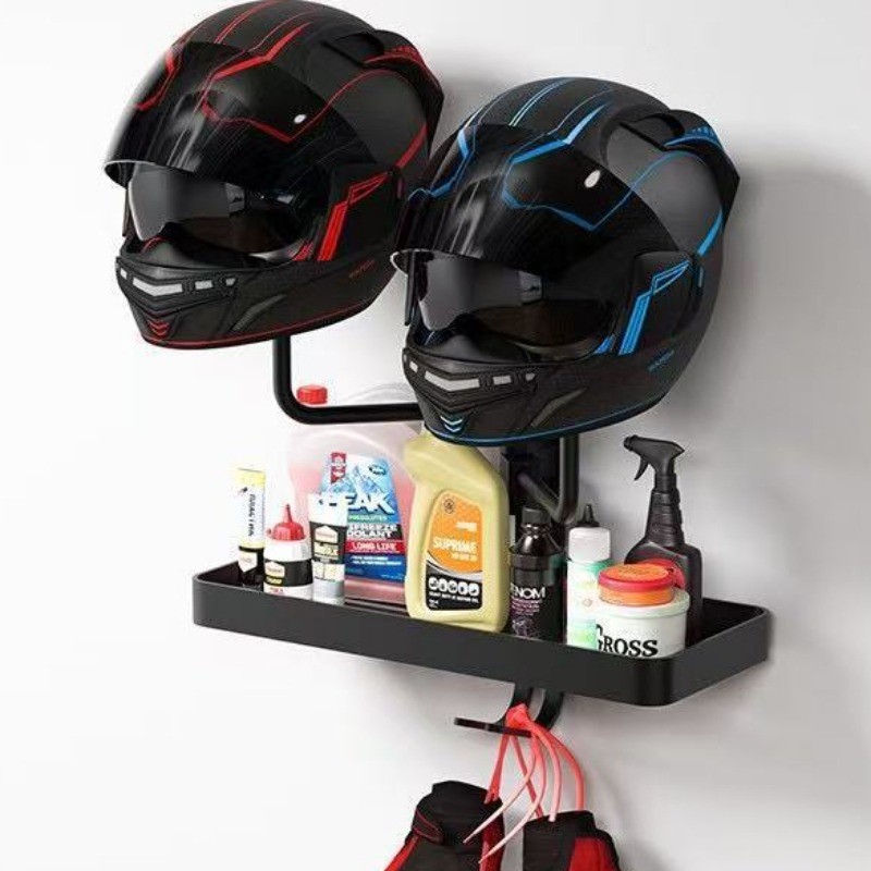 180 Rotating Motorcycle Helmet Rack Wall Mounted with Double Hook ...