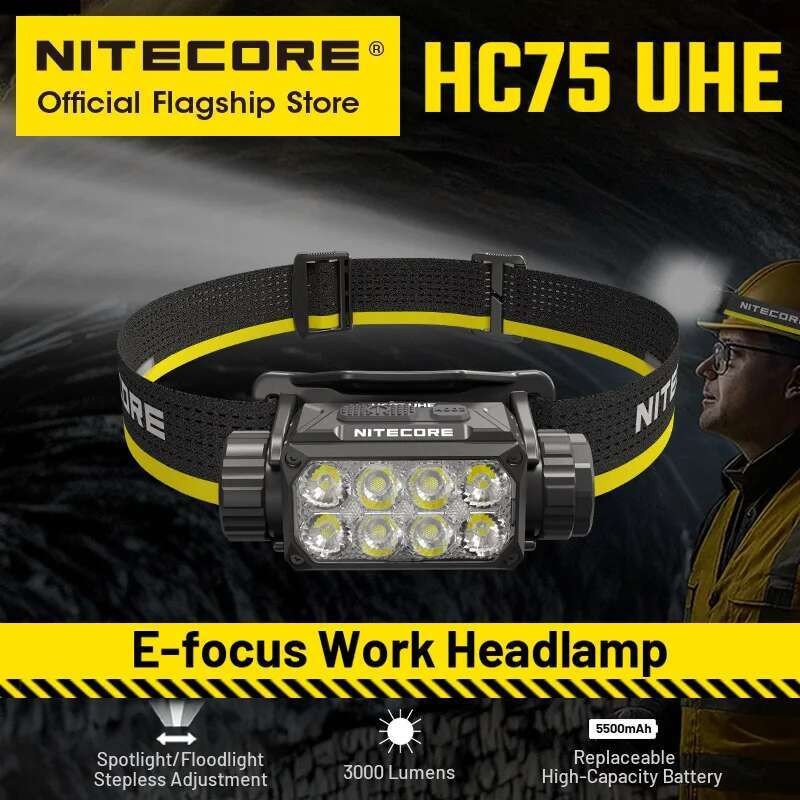 NITECORE HC75 UHE E-focus Work Headlamp 3000 Lumen USB-C Rechargeable Headlight Spotlight ...