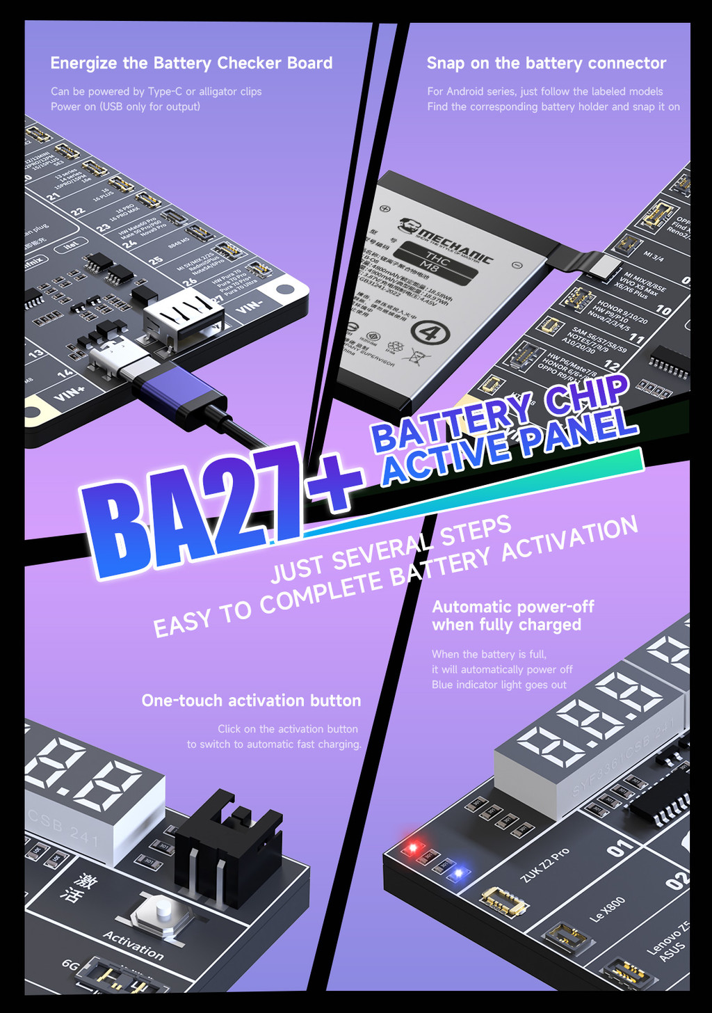 MECHANIC BA27+ Battery Activation Detection Board Battery Fast Charge ...