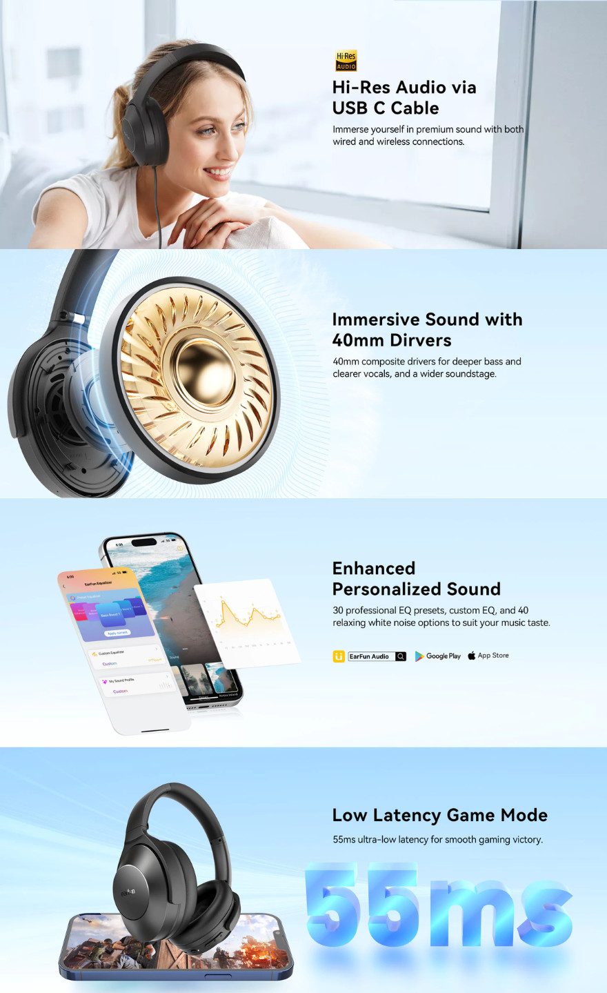 EarFun Wave Life, Wireless Headphones: Hi-Res Bluetooth 5.4 Headphones ...