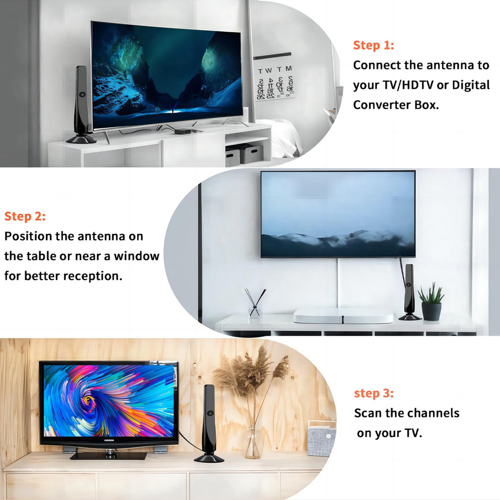 4K Ultra HD Smart TV Digital Antenna Signal Booster Indoor Outdoor Receiver Broadcast TV Antenna ...