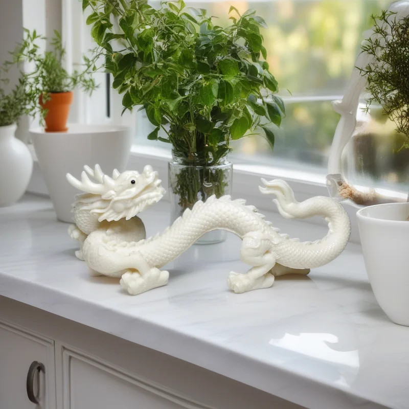 Little White Dragon Mascot Decorative Statue Resin Sculpture Chinese ...