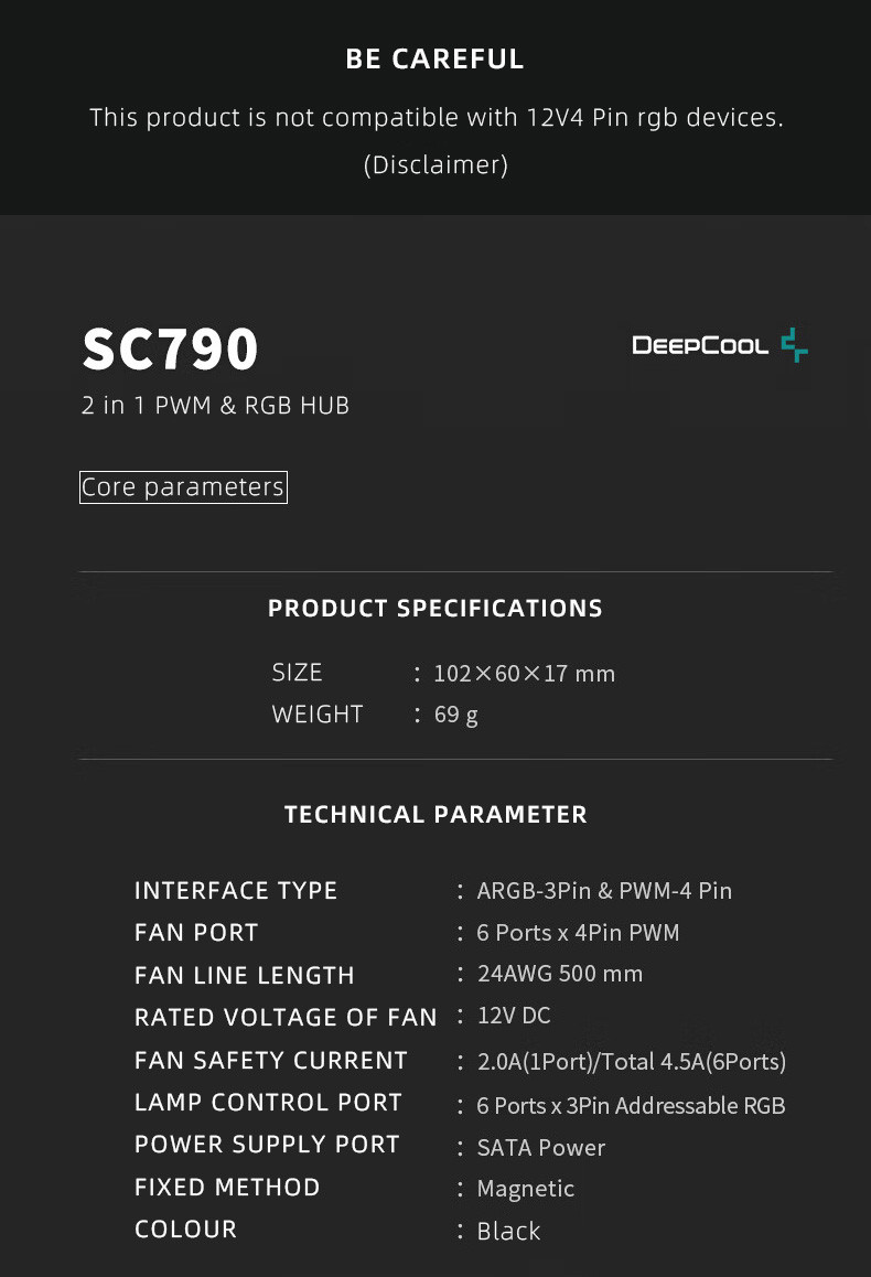 DeepCool SC790 1 to 6 PWM & ARGB Hub Magnetic Attraction 5V 3pin ARGB ...