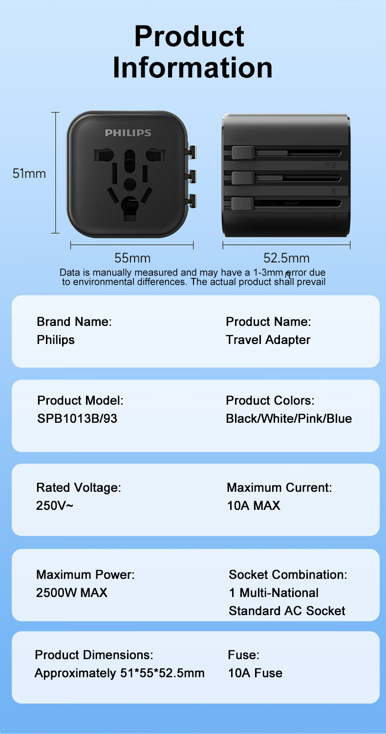 Philips Global Travel Adapter Universal Conversion Socket US/EU/Aus/UK ...