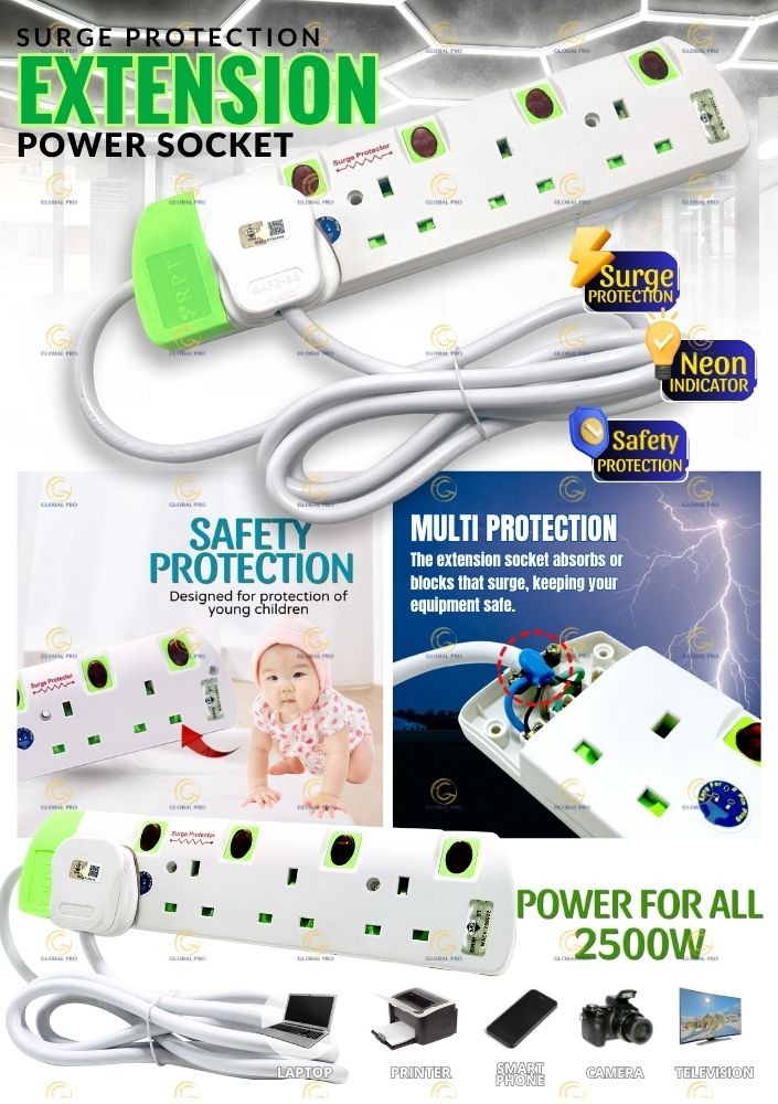 SIRIM 2/5MTR Trailing Socket Plug Surge Protection Extension Penyambung ...