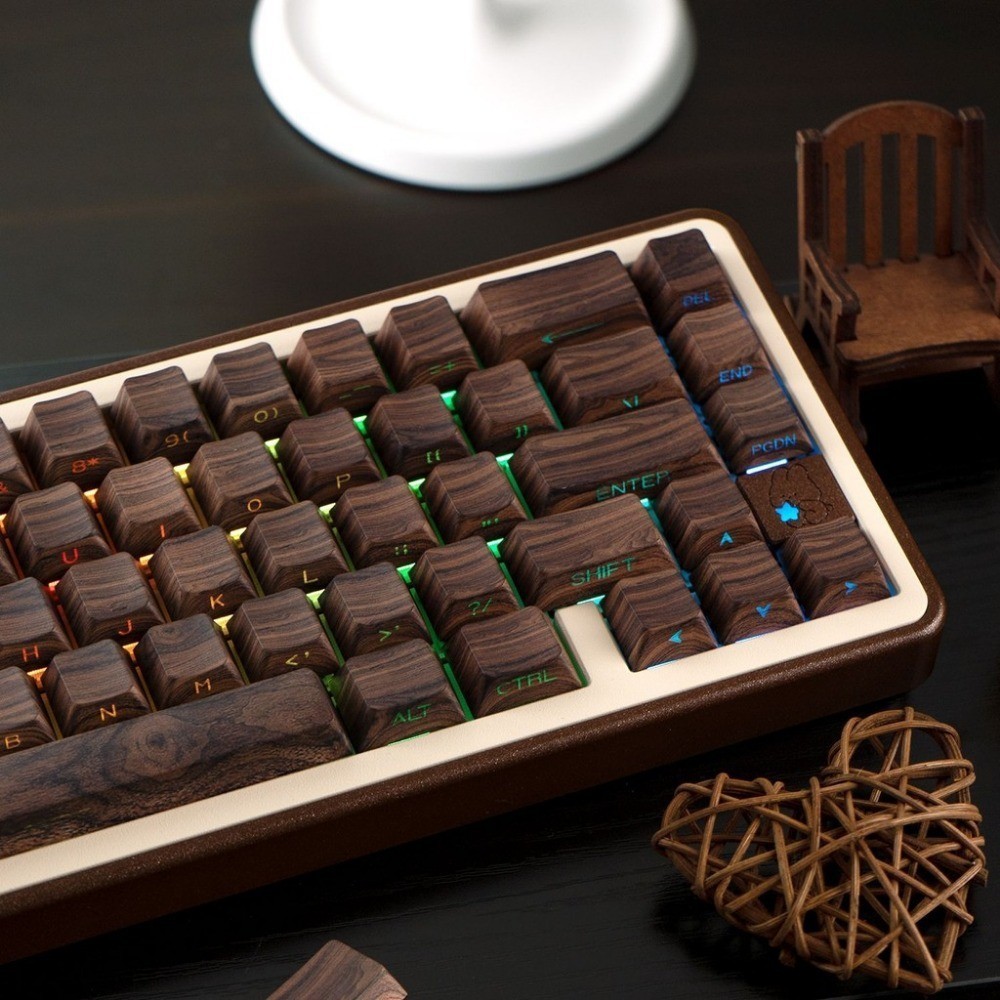 Walnut Imitation Wooden Keycaps Cherry Side Print Shine Through PBT ...