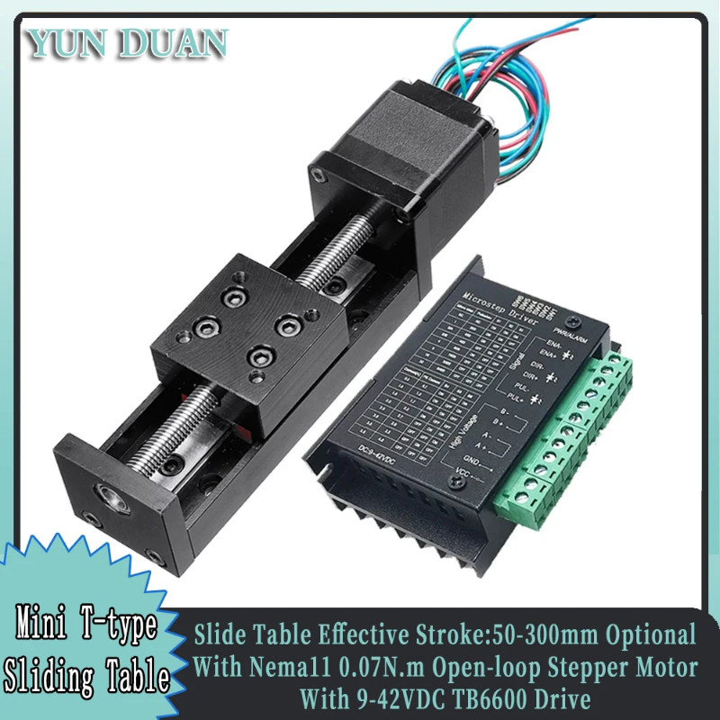 Mini T-type Sliding Table Rail Linear 50-300mm Stroke Nema11 28mm ...