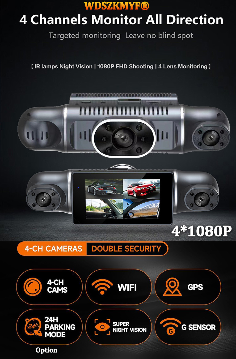 4 Channel Dash Cam for Cars 4*1080P WIFI 360 Degree Video Recorder Rear ...