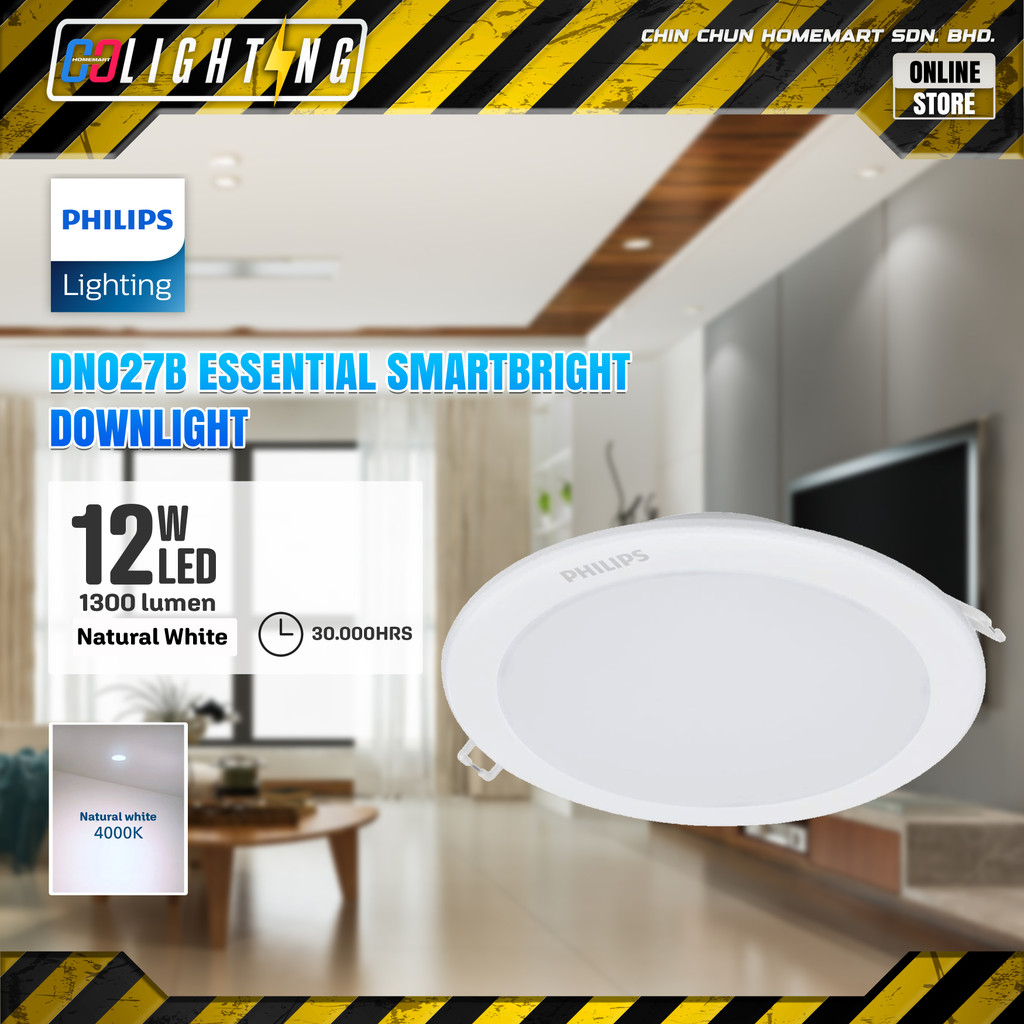 PHILIPS DN027B ESSENTIAL SMARTBRIGHT DOWNLIGHT ROUND [12W] G3 LED BULB ...