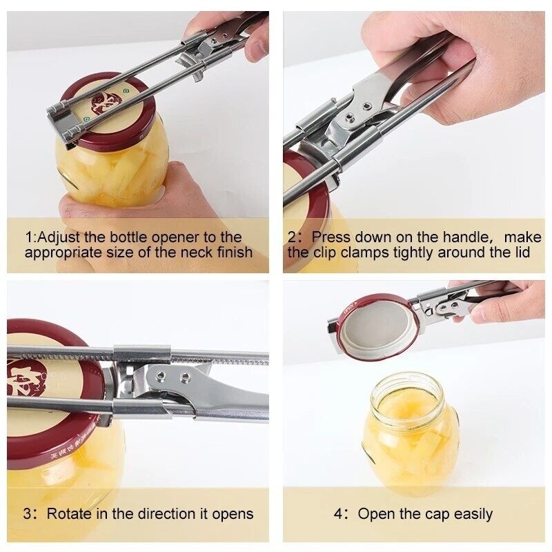 Adjustable Can Opener Multi-Function Bottle Opener Non-slip Stainless ...