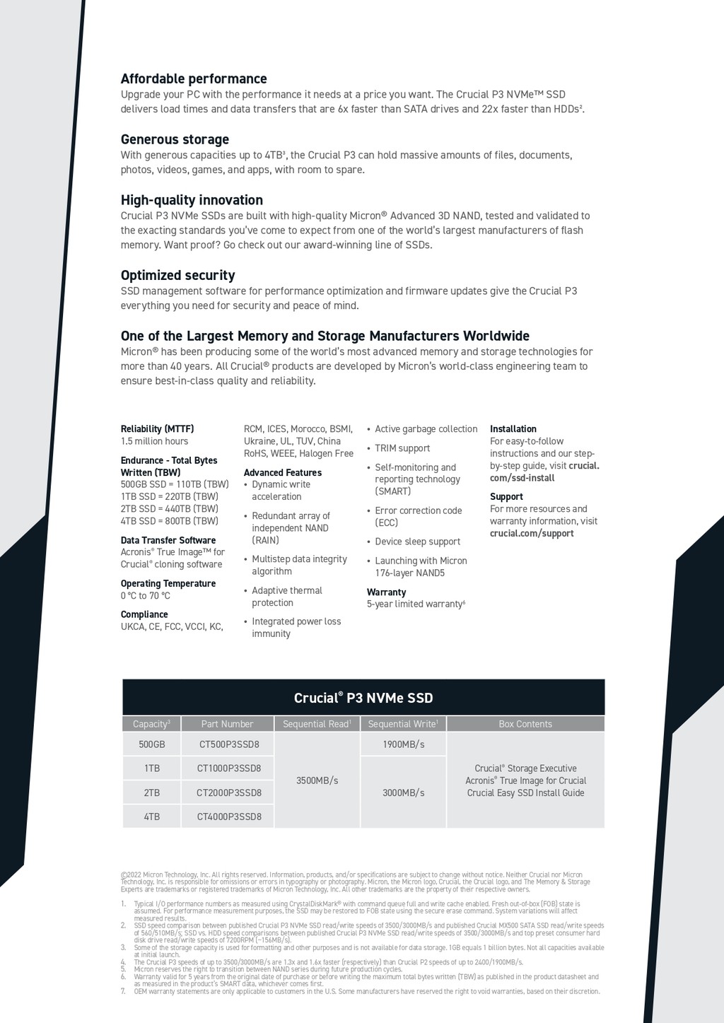 CRUCIAL INT SSD P3 NVME PCIE M.2 2280 INTERNAL SOLID STATE DRIVE WITH ...
