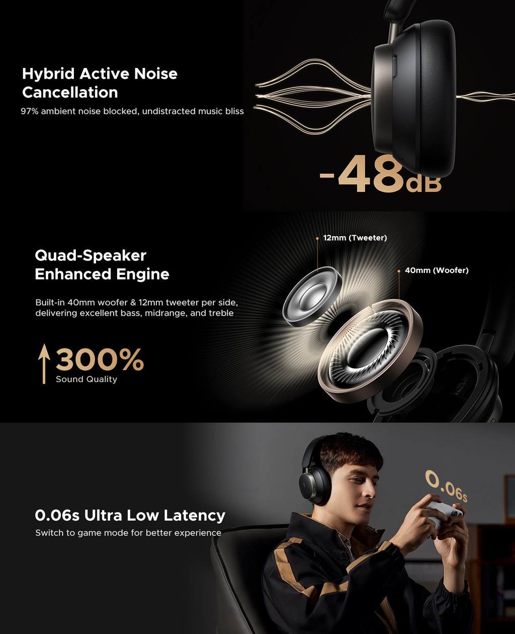 UGREEN Max6 Studio Pro Bluetooth 6.0 Wireless Headphones ANC LDAC Hi-Res Noise Cancellation ...