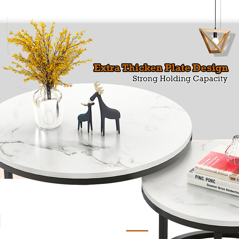 SKplus 2 In 1 Flexible Coffee Round Tables Marble Texture Table Nordic ...