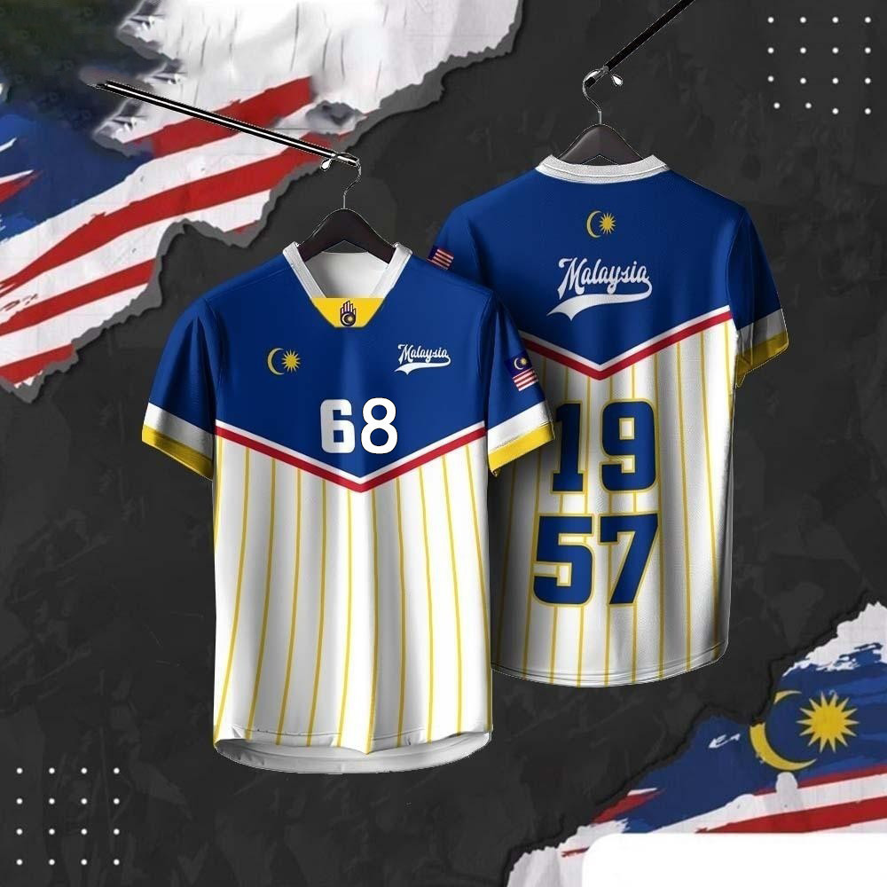 [Free Custom name]New Merdeka Clothes 68th Malaysia Jersey Stripe ...