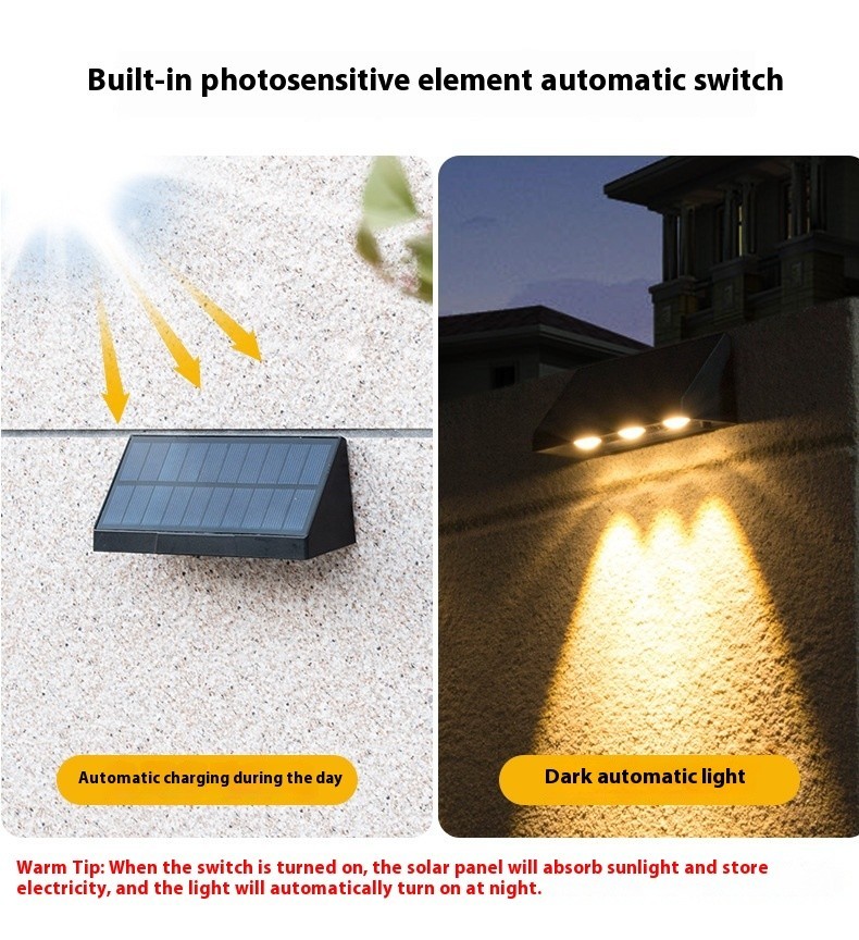 Solar Wall Light Fence Light IP65 Waterproof LED Warm Light Automatic ...
