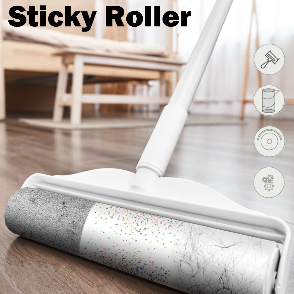 24cm Long Pole Sticky Lint Roller Extra Wide Detachable Dust Hair Pet ...