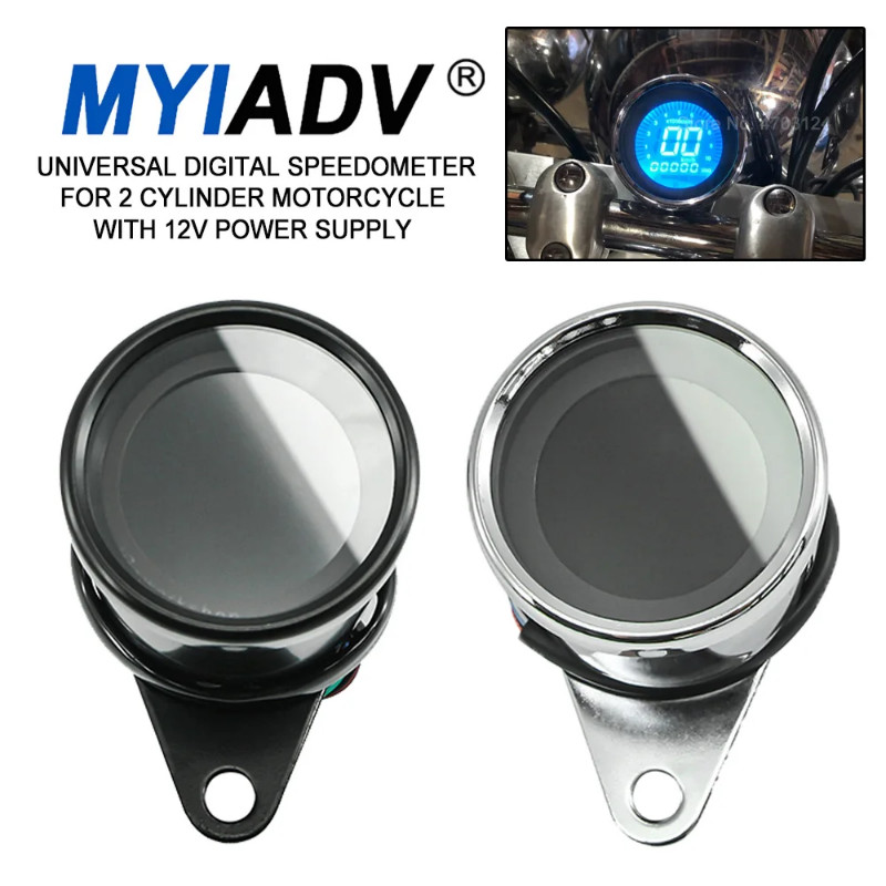 Motorcycle Digital Speedometer Retro LCD Scooter ATV Meter Universal ...