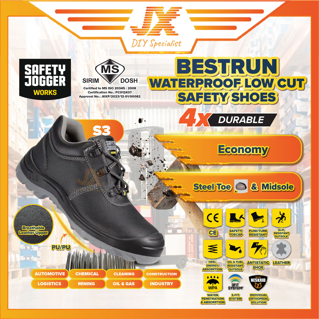 Safety Jogger Bestrun Bestboy S3 SIRIM DOSH Low Cut Mid Cut Safety Shoes Kasut Keselamatan 工业鞋 ...