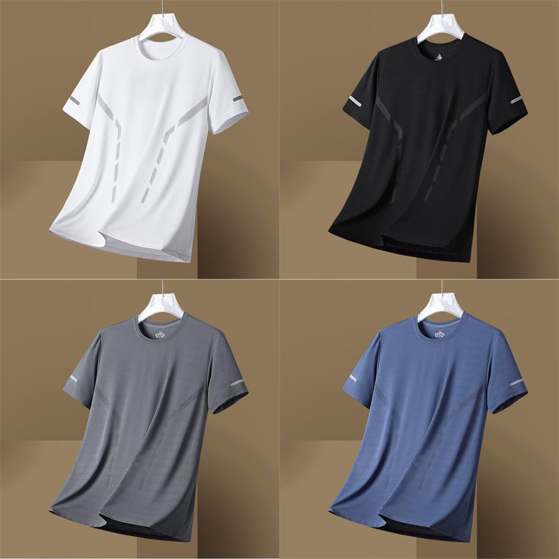 Ice Silk Men's Dri-fit Shirt Fashion Quick-Dry Solid Color Training ...