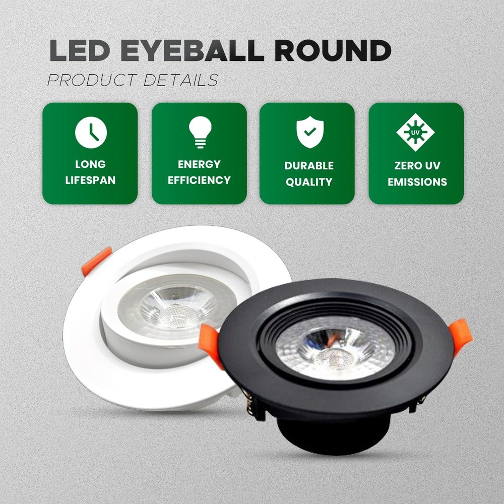 LED Eyeball 3W/7W Black/White LED Recessed Spotlight 240V 3 Colour LED ...
