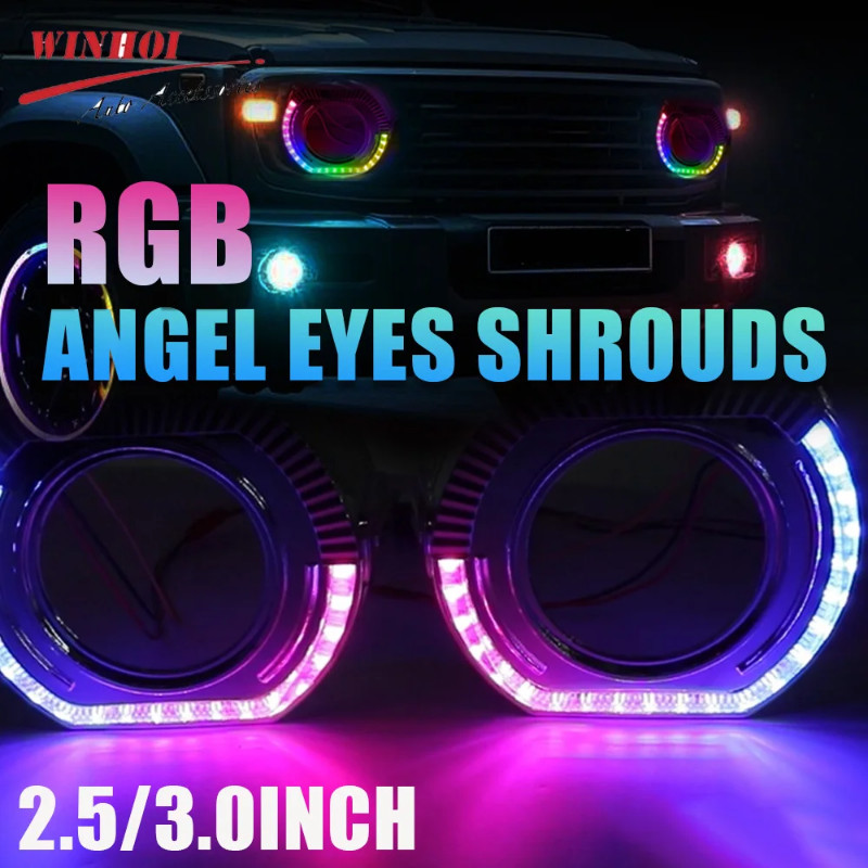 2.5" 3.0 Inch RGB LED Angel Eyes Shrouds with Flow Turn Signal for ...