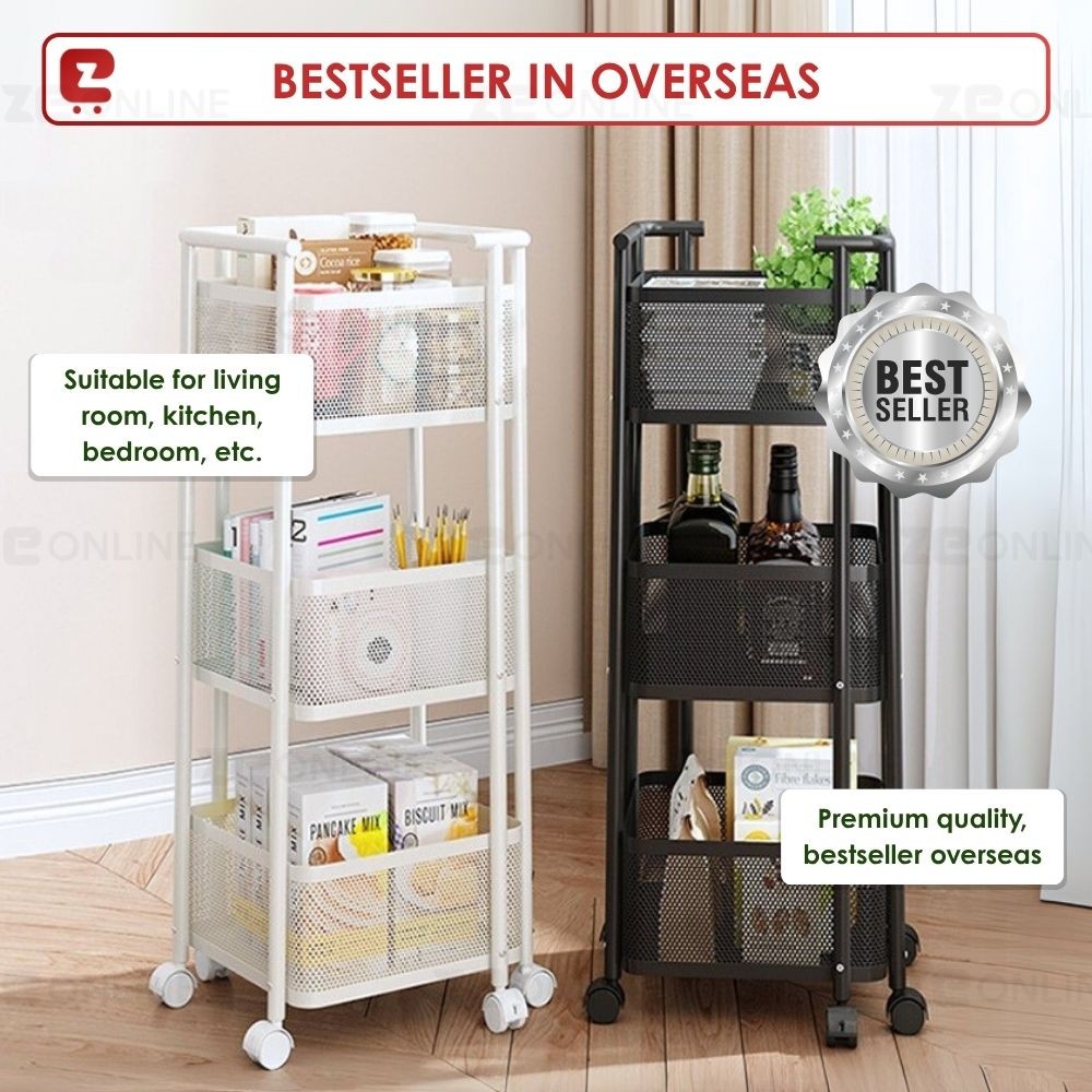 【100% Steel】3/4 Tier Multi-Layer Trolley Rack Rotating 360° Rotating ...