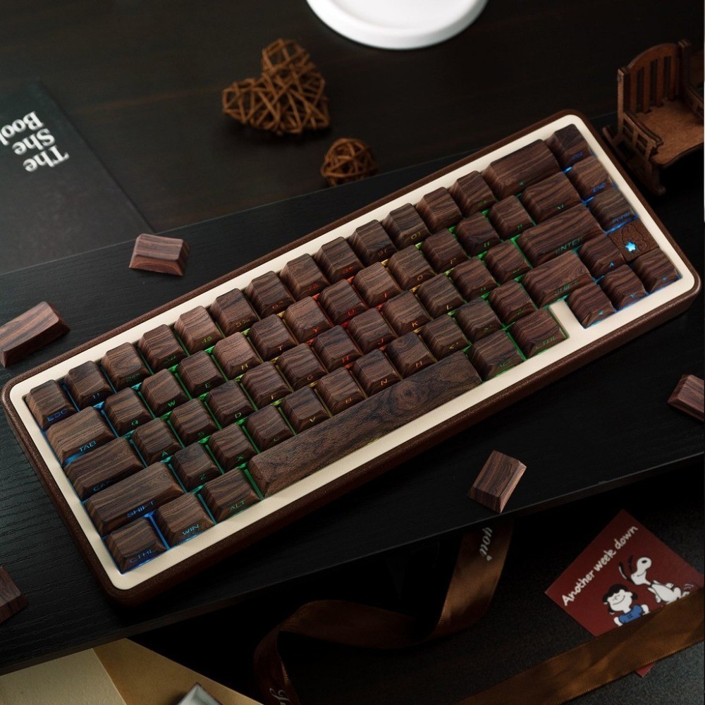Walnut Imitation Wooden Keycaps Cherry Side Print Shine Through PBT ...