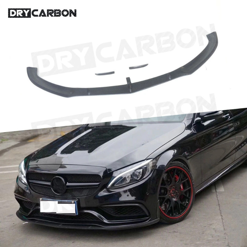 Carbon Fiber Front Lip Spoiler with Side Trims Strips for Benz C Class ...