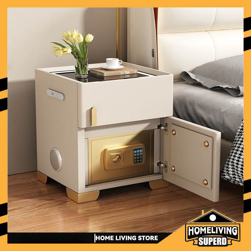 Smart Bedside Table Modern Simple Safe Bedside Table Made of Solid Wood ...