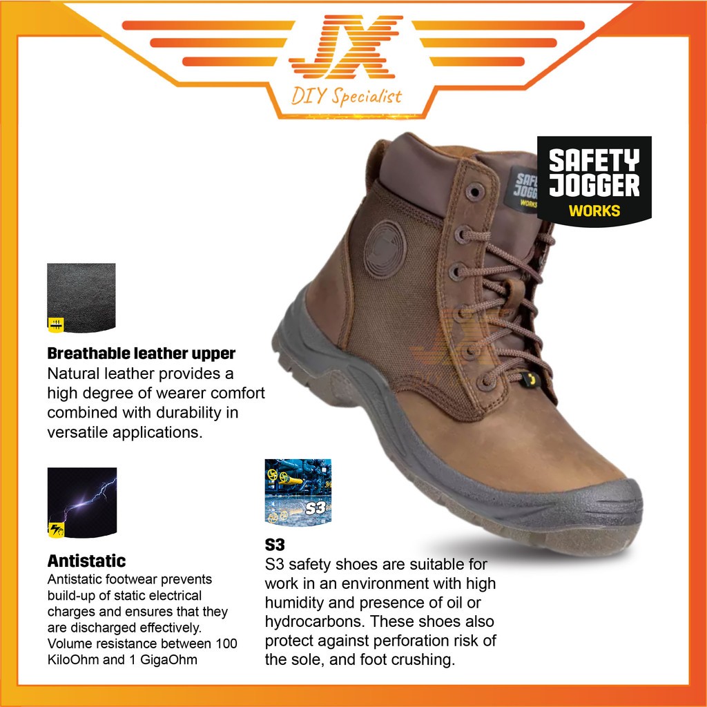 Safety Jogger Safety Shoes RUSH Safety Shoes with Zip Brown Middle Cut ...