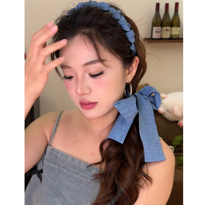 Summer Denim Blue Toothed Comb Hairband Streamer Tied Hair Integrated ...