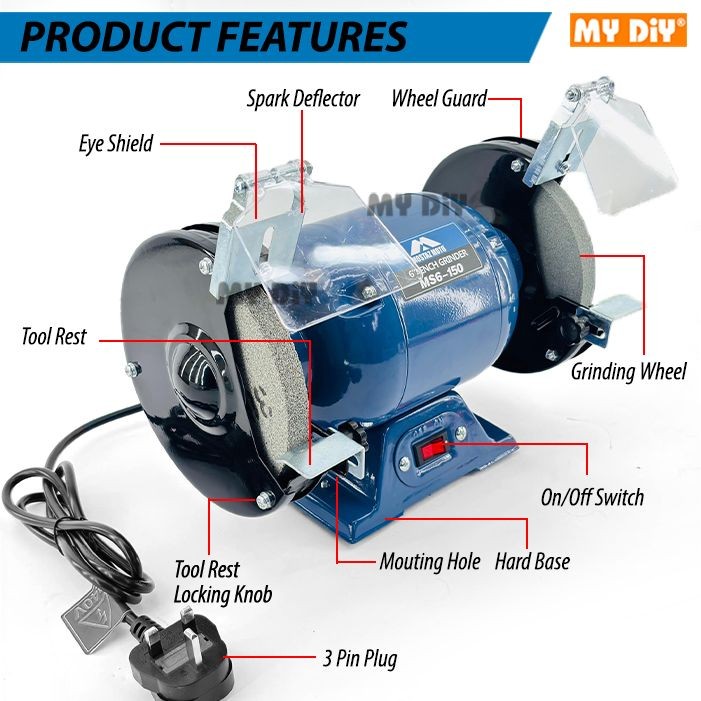 MYDIYHOMEDEPOT - MOSTAZ 6 INCH BENCH GRINDER MACHINE POLISH GRINDING ...
