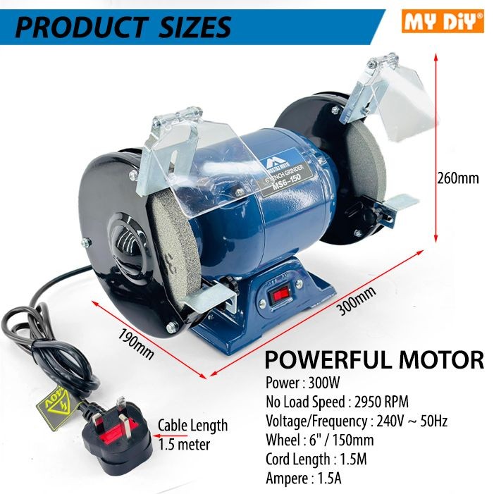 MYDIYHOMEDEPOT - MOSTAZ 6 INCH BENCH GRINDER MACHINE POLISH GRINDING ...
