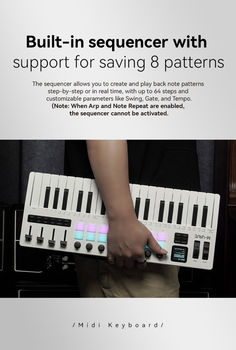 M-VAVE SMK-37 PRO Keyboard 37 Key 3.5mm MIDI 16 RGB Drum Padswith Sound ...