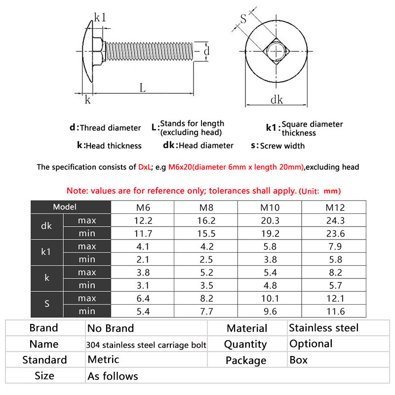 M4 M5 M6 Stainless Steel 304 Round Screw Square Bolt for Shelf Desk ...