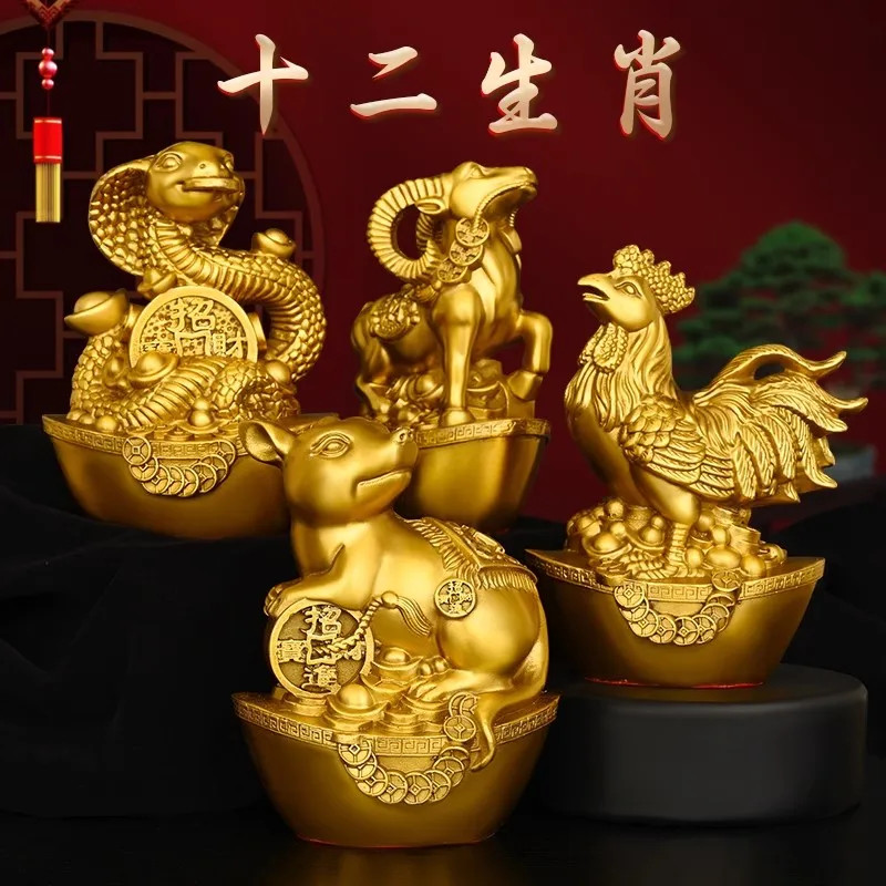 Chinese Zodiac Brass Statue Set - 12 Pcs Animal Figurines Rat Ox Tiger ...
