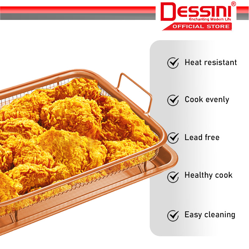 DESSINI ITALY 2 Pcs Copper Crispy Mesh Tray Air Fryer Oven Non-Stick ...