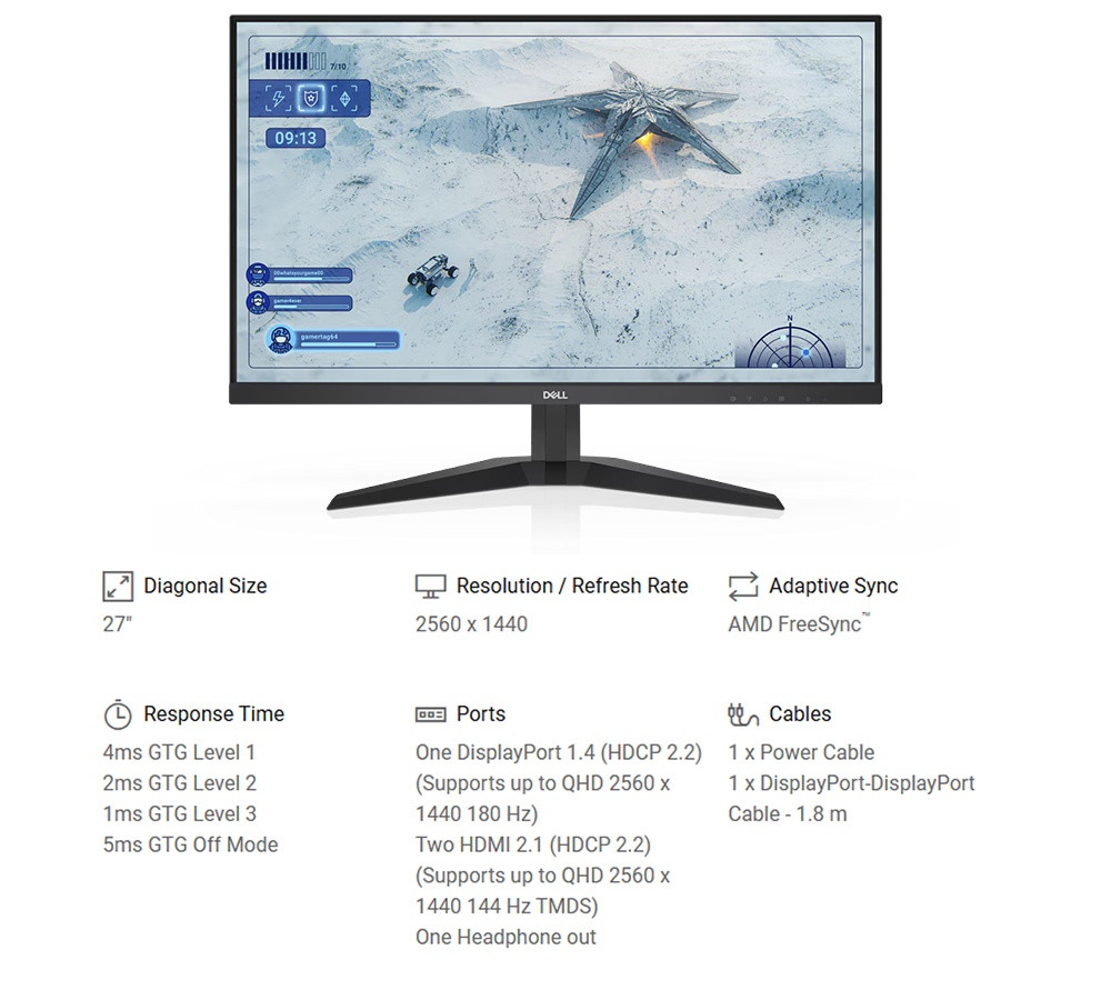Dell G2725D G2724D 27" QHD 2560 x 1440 180Hz 165Hz 1ms AMD FreeSync ...
