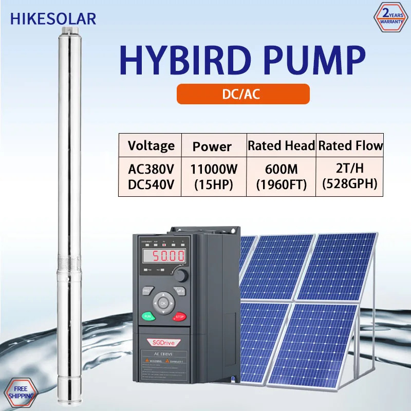 Hybrid AC/DC Solar Water Pump 15HP High Pressure Energy System ...