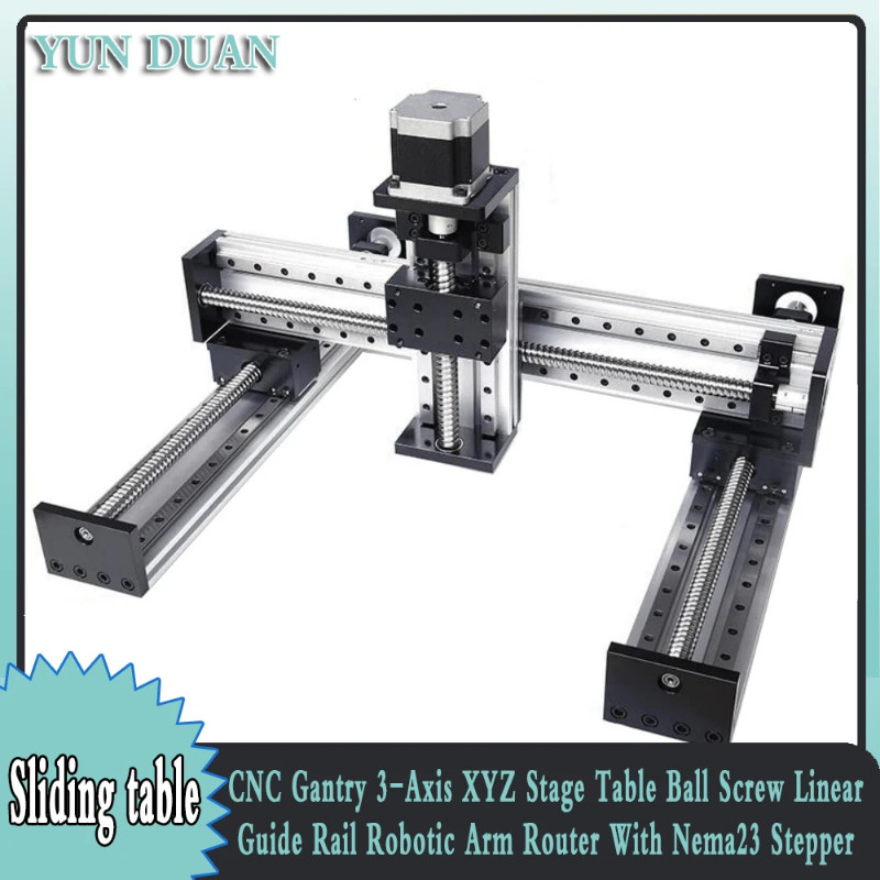 CNC Gantry 3-Axis XYZ Stage Table Ball Screw Linear Guide Rail Robotic Arm Router With Nema23 ...