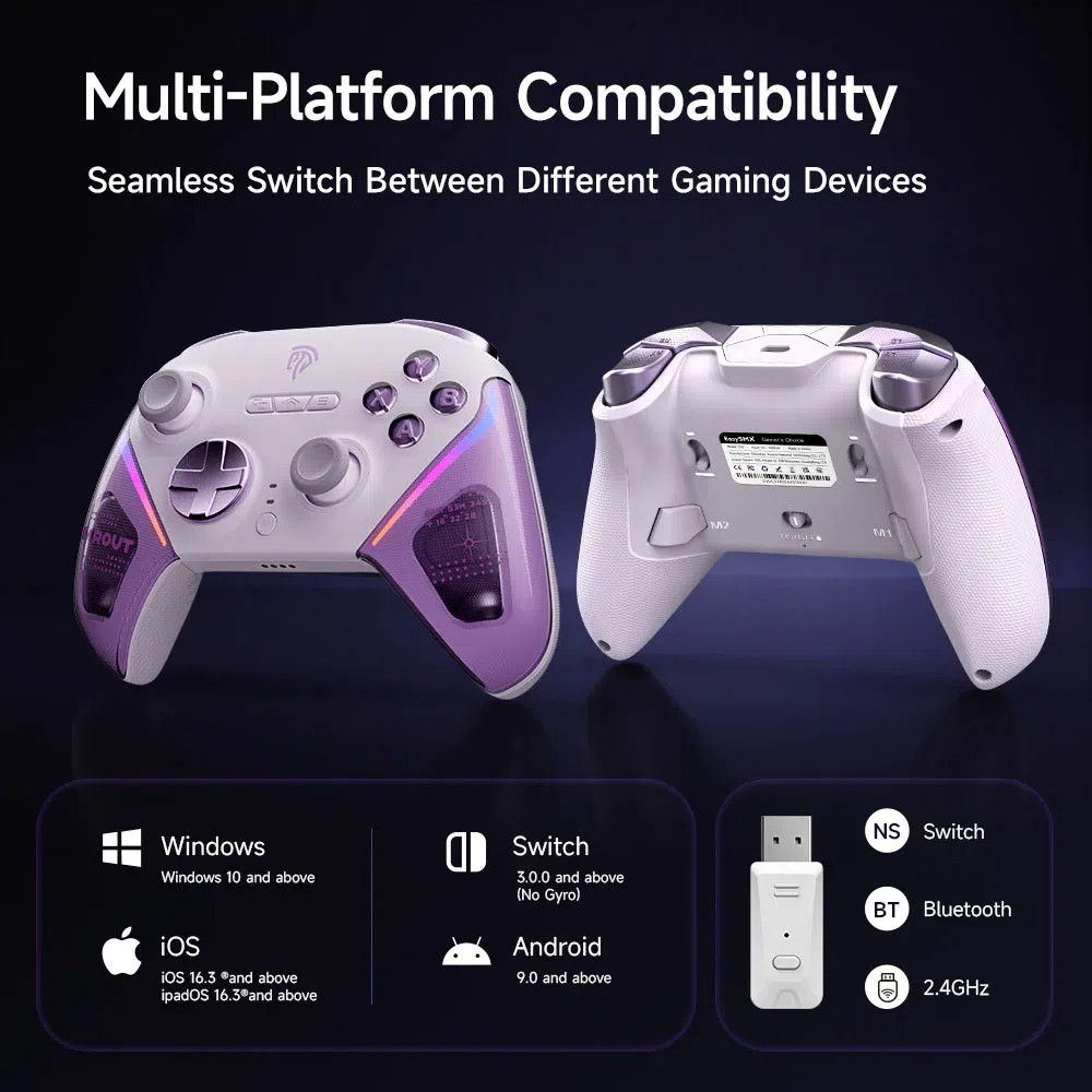 EasySMX D10 Bluetooth RGB wireless game controller for PC/Switch/mobile/Steam, TMR joystick ...