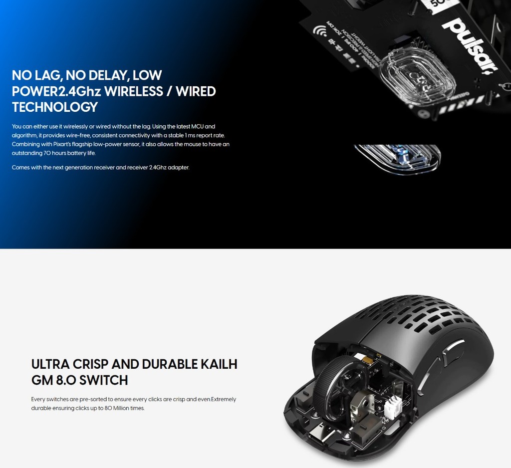 PULSAR XLITE V2 Wireless Mouse Mini / Standard PAW3370 20K DPI ...