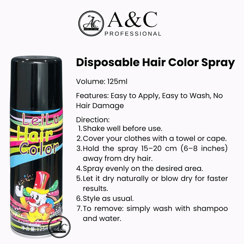 Leilu Hair Colour Spray 125ml Black Colour Hair Spray Temporary Hair ...