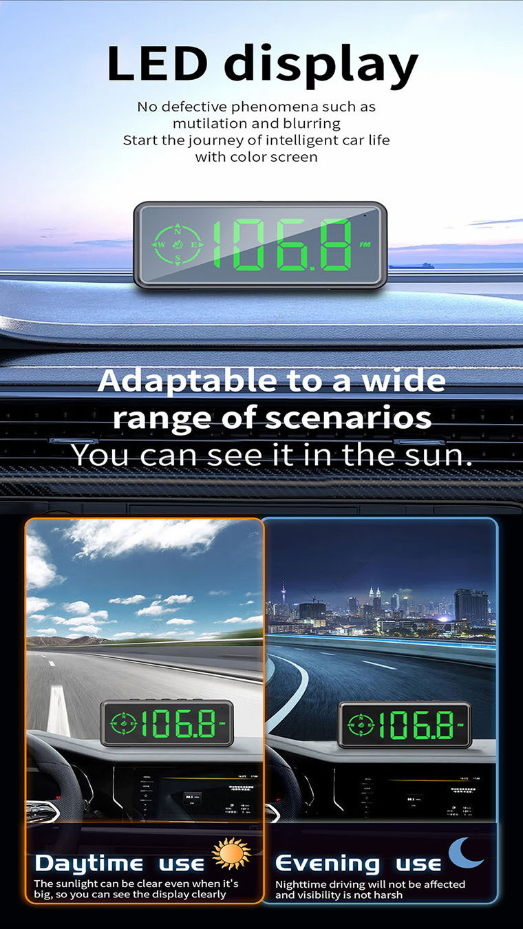 HUD Car Speed Display Bluetooth 5.3 Car Bluetooth Compass With LED HD ...