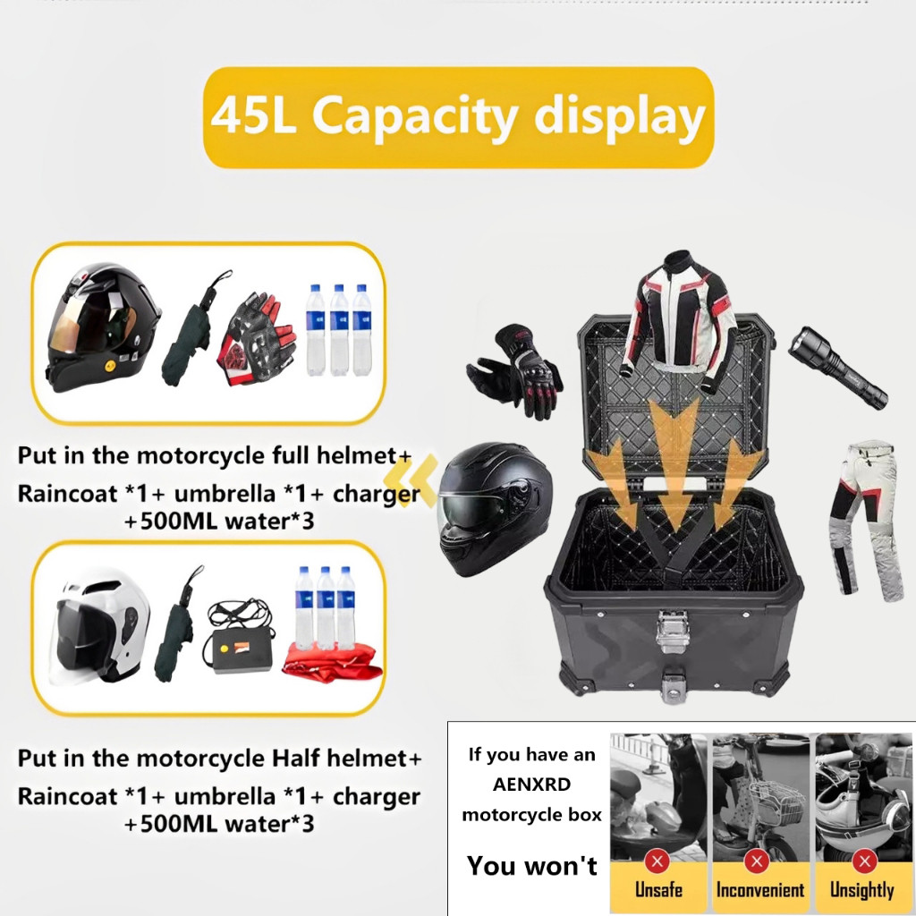Aluminium Top Box X Design Kotak Motosikal Peti Aluminum 45L Motorcycle ...