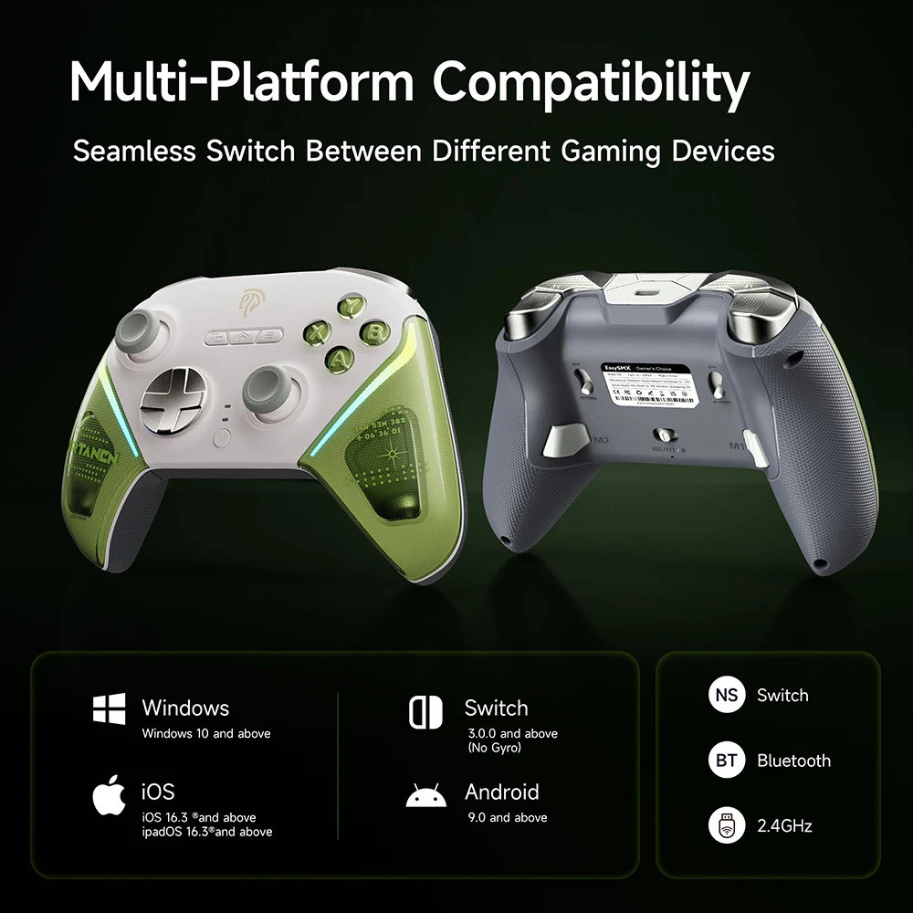 EasySMX D10 Wireless Controller Bluetooth RGB Gamepad with TMR Sticks Joystick Hall Effect Micro ...