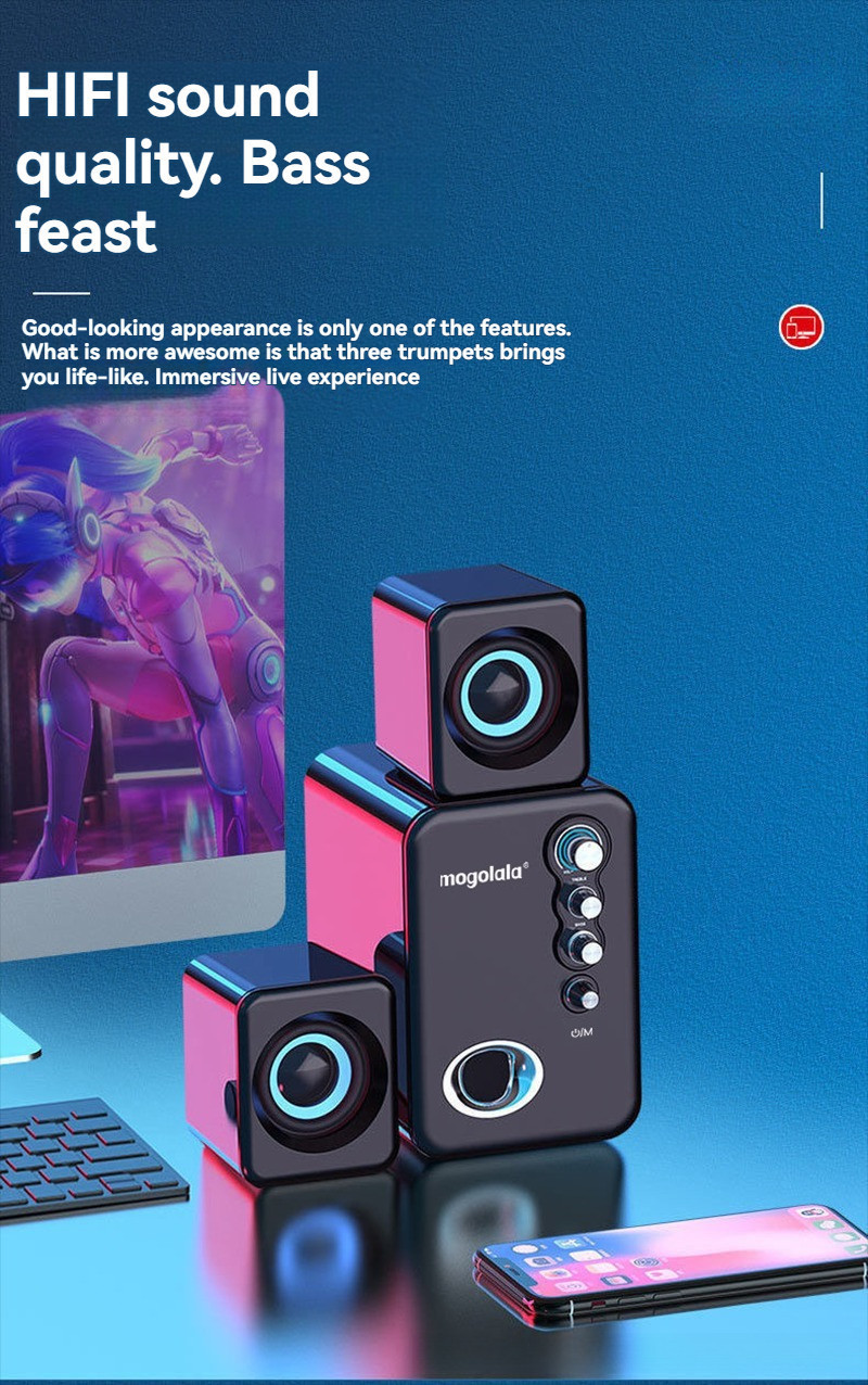 USB Speaker Set with Strong Bass Stereo Wired Sound Box Computer Laptop ...