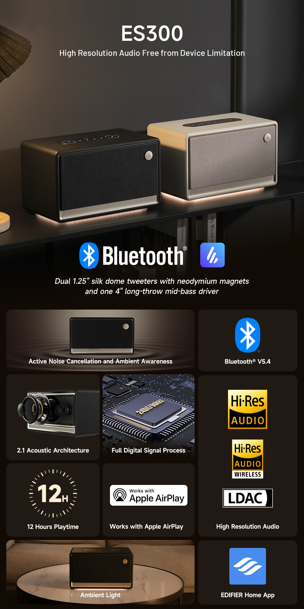 Edifier ES300 Tabletop Portable Bluetooth Wireless Speaker work with ...